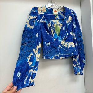FARM Rio | Tops | Nwt Farm Rio Tropical Groove Blue Blouse | Poshmark